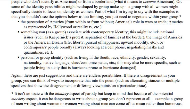 [SOLVED] The Parody Project The poems available for parodying were ...