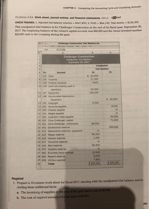 [SOLVED] Problem 4-3A Work sheet, journal entries, and financial ...